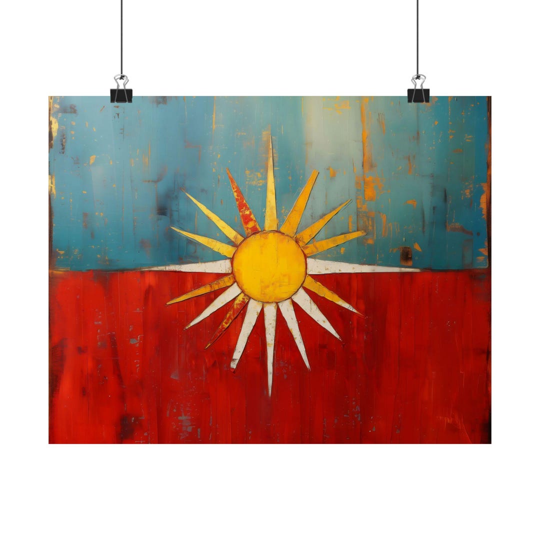 Vintage Weathered Geometric Sun Poster Print Landscape Modern Painting ...