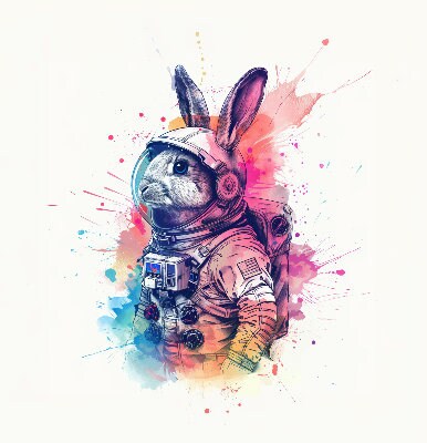 White Rabbit Astronaut Printable Watercolor Space Dripping Modern ...