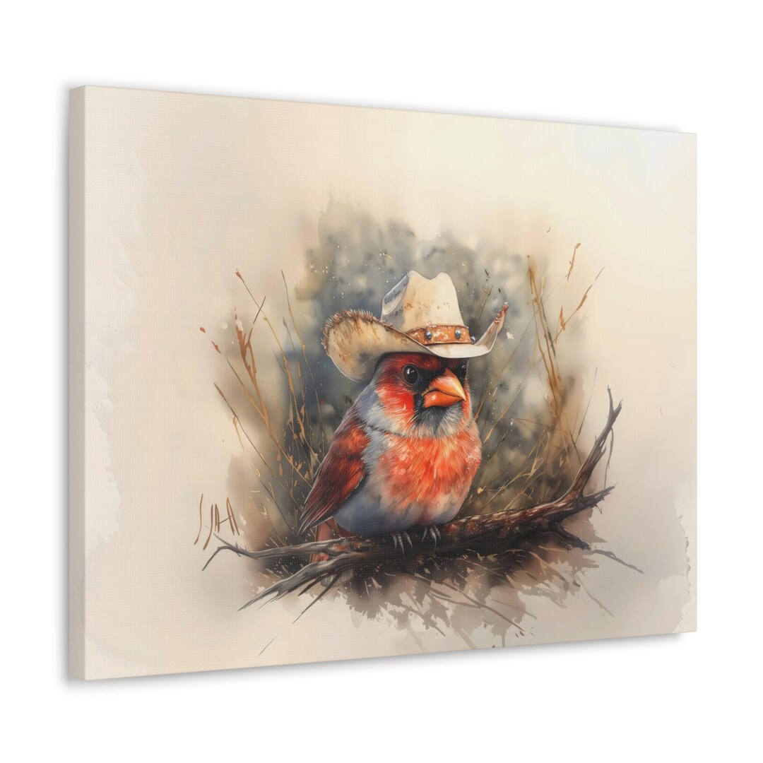 Cowboy Cardinal Bird Maximalist Eclectic Western Canvas Print | Bold ...