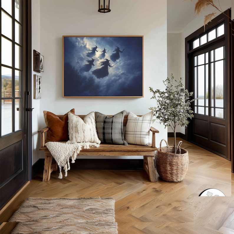 Witches Flying in the Cloudy Sky Poster Gothic Modern Painting ...