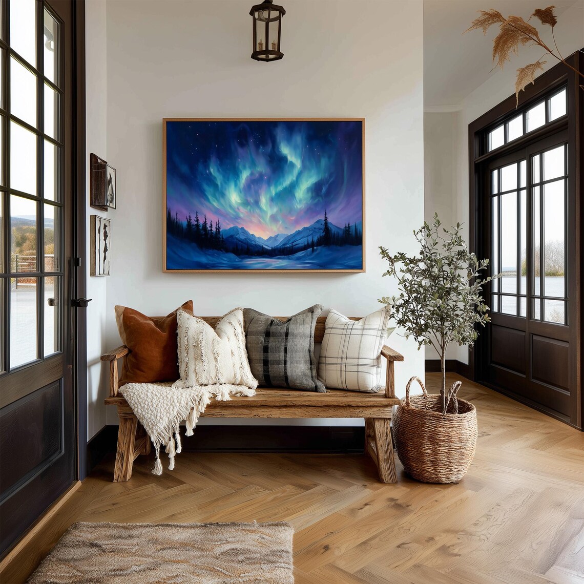 Green Blue Northern Lights Poster Print Landscape Modern Painting ...