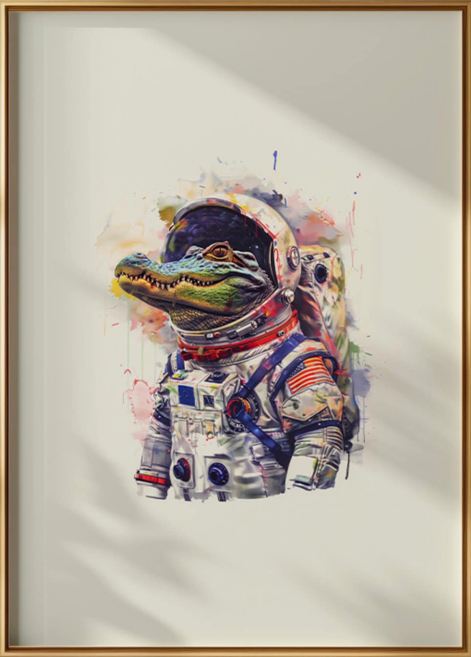 Astronaut Crocodile Printable Watercolor Space Dripping Modern Painting ...