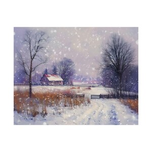 Farmhouse Snowfall Winter Poster Print Landscape Modern Painting ...