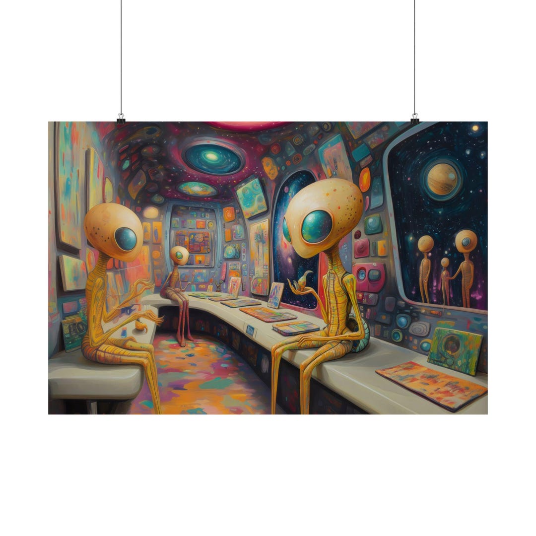 Alien Art Gallery Poster Print Weird UFO Landscape Modern Painting ...