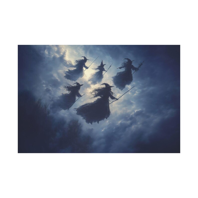 Witches Flying in the Cloudy Sky Poster Gothic Modern Painting ...
