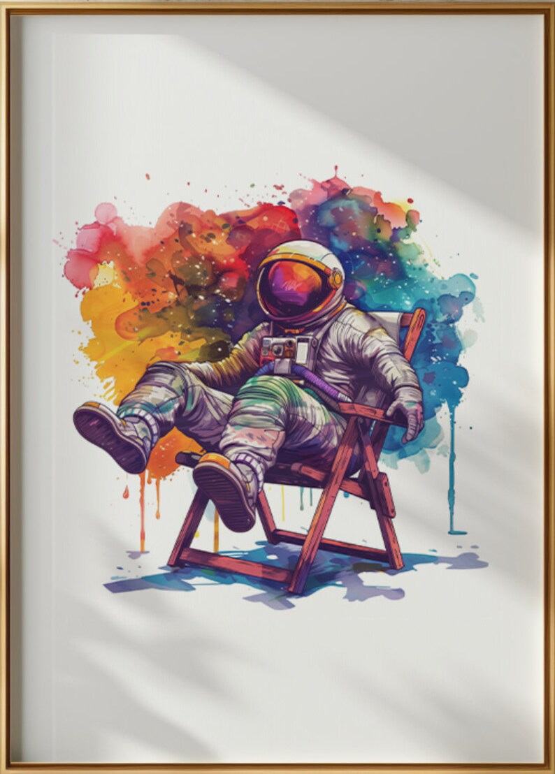 Relaxing Astronaut Printable Watercolor Space Modern Painting, Rugged ...