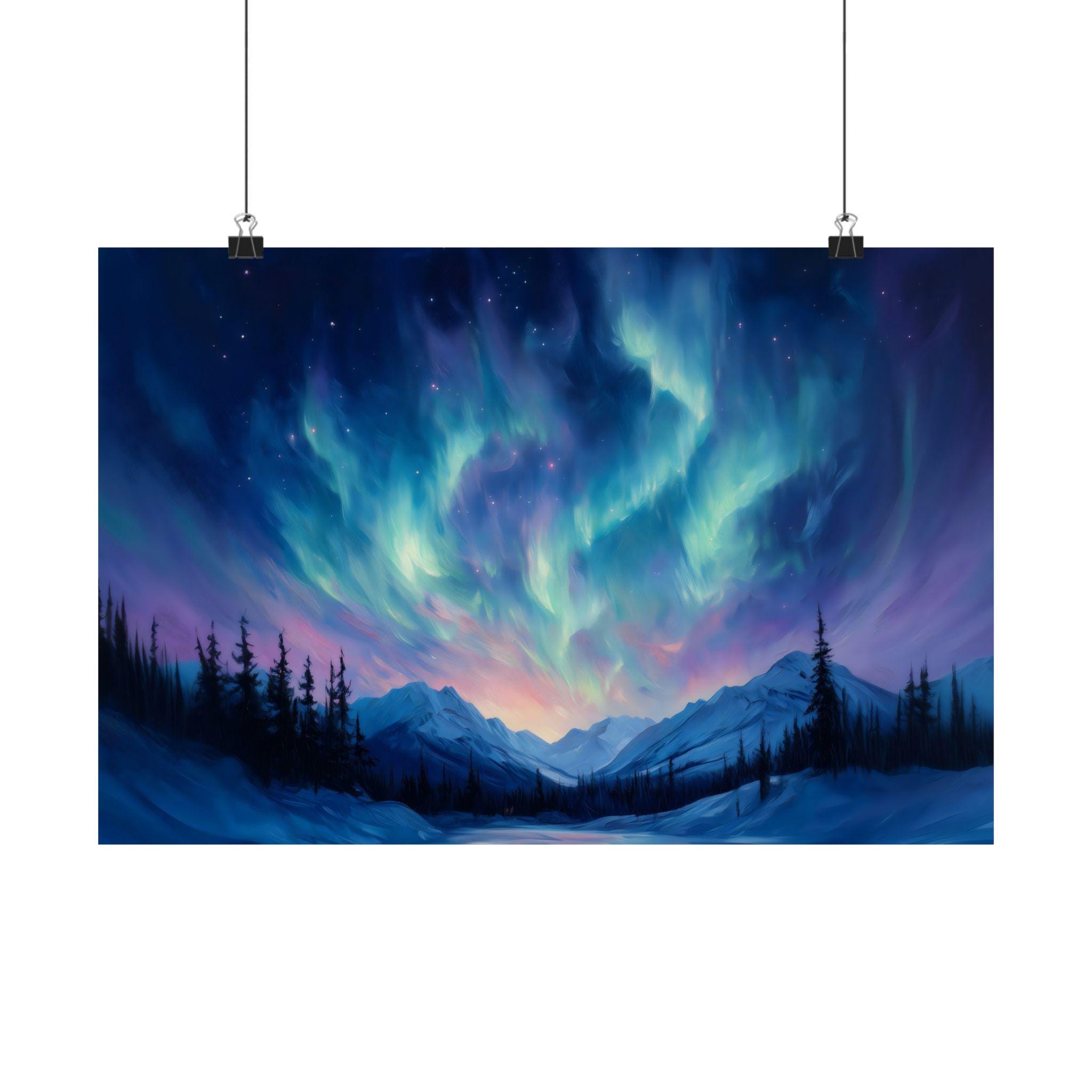 Green Blue Northern Lights Poster Print Landscape Modern Painting ...