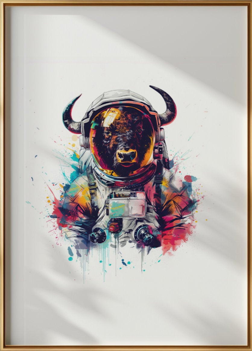 Astronaut Buffalo Printable Watercolor Space Dripping Modern Painting ...
