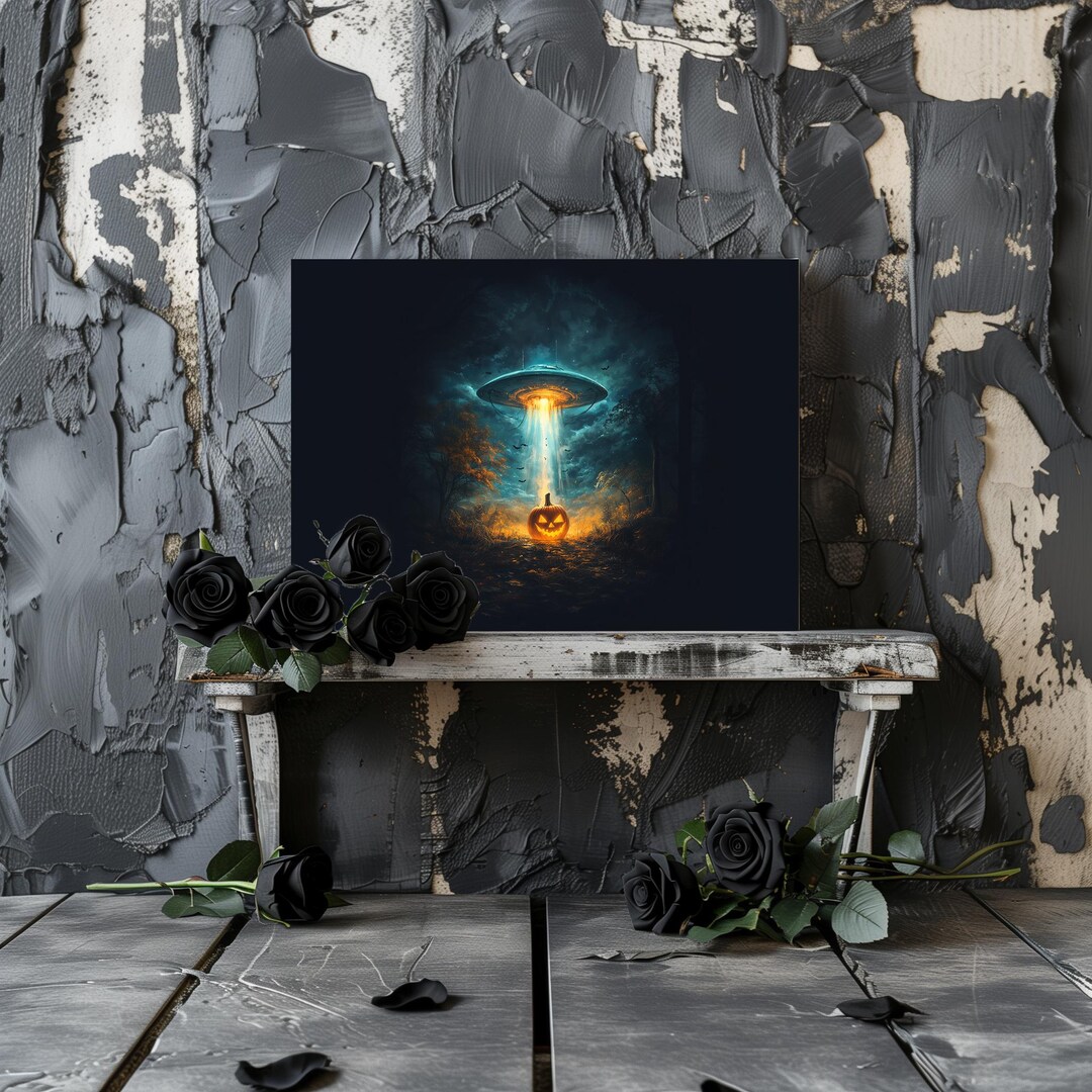UFO Jack O Lantern Aliens Portrait Canvas Painting Gothic Modern ...