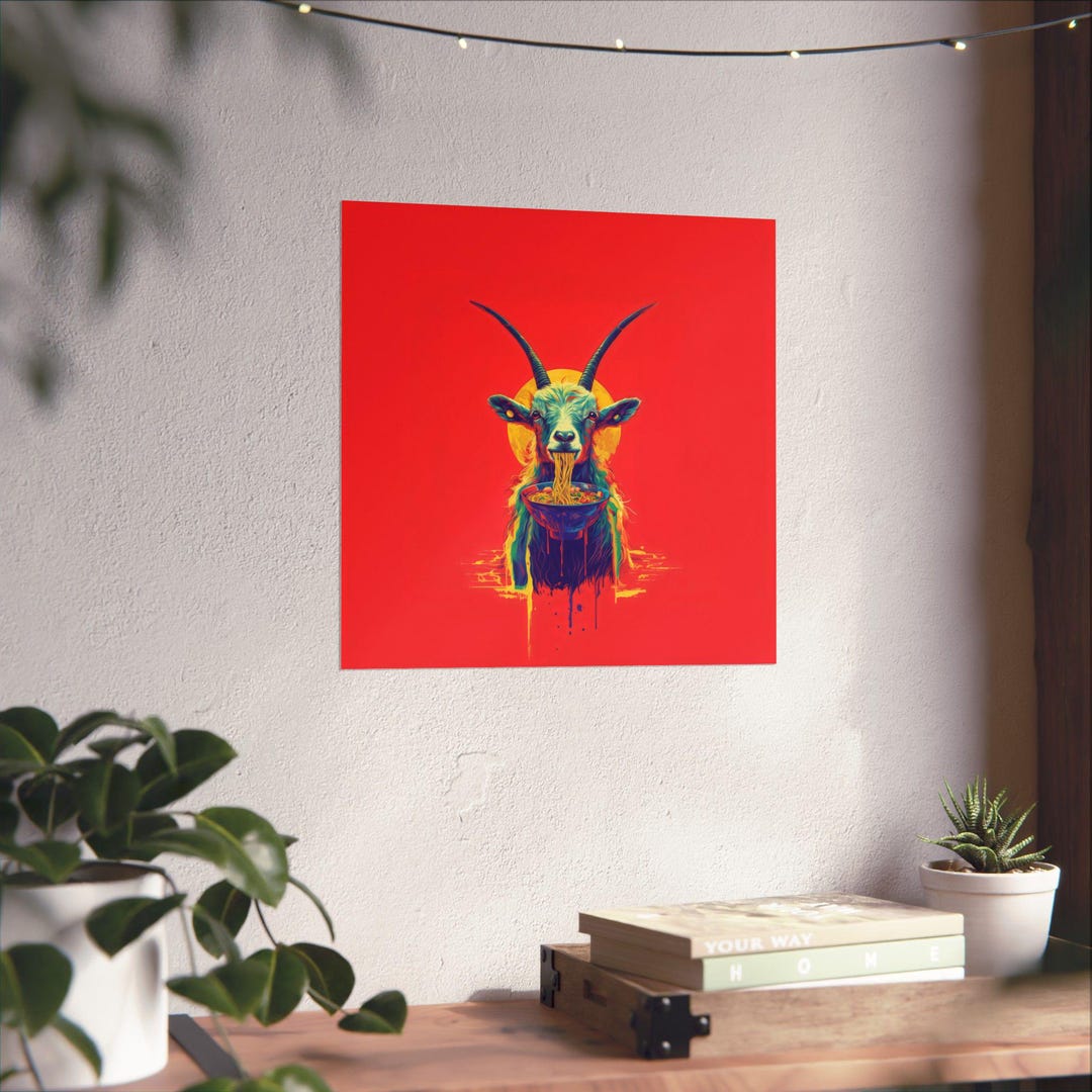 Maximalist Eclectic Ramen Goat Poster Print | Bold, Altered Animal ...