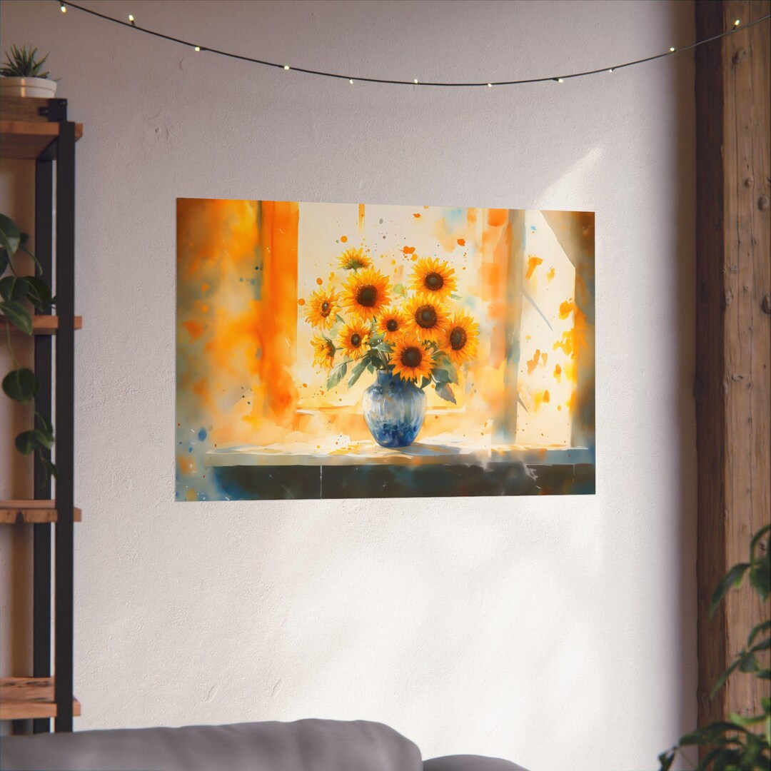Sunflower Vase Flower Painting Maximalist Eclectic Poster Print ...