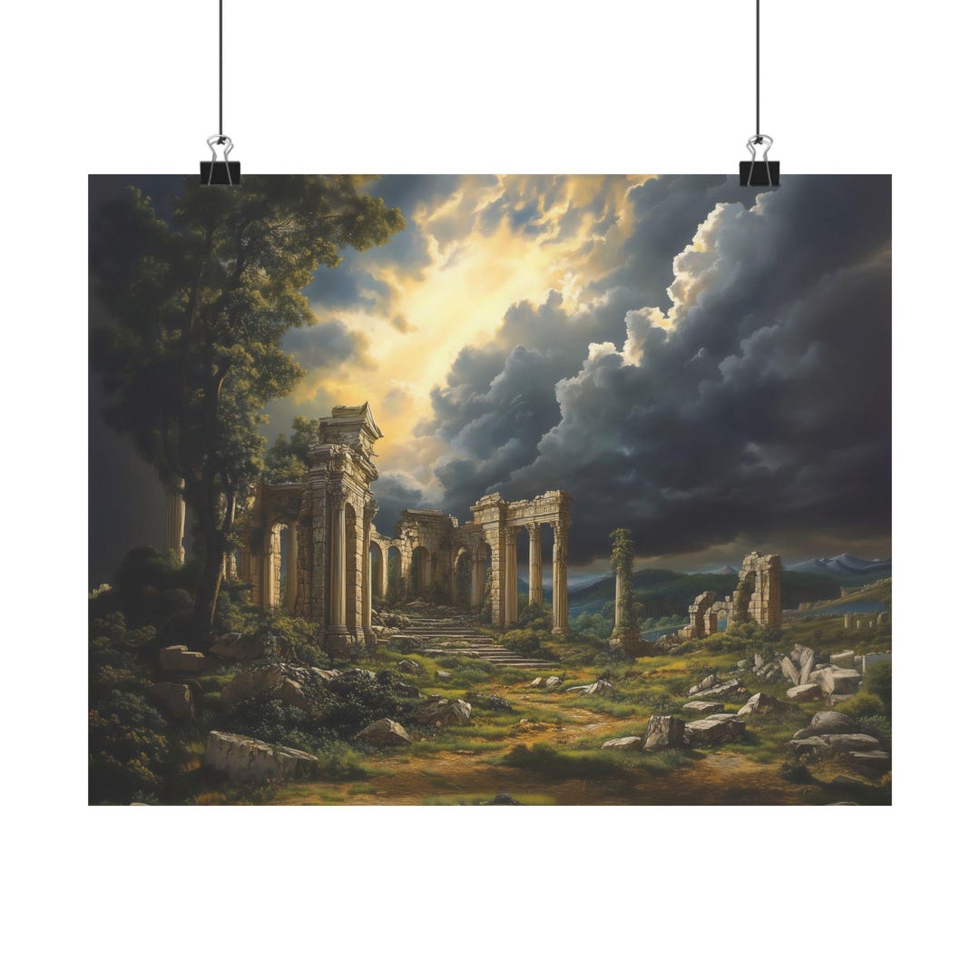 Crumbling Ancient Ruins Poster Print Storm Landscape Modern Painting ...