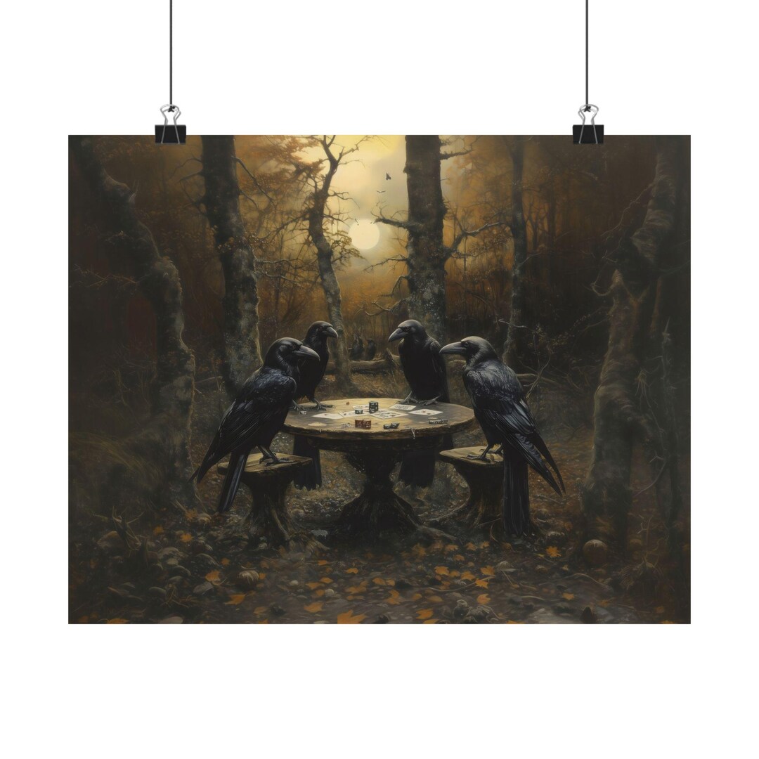 Raven Card Game Landscape Poster Print Painting Gothic Modern Halloween ...