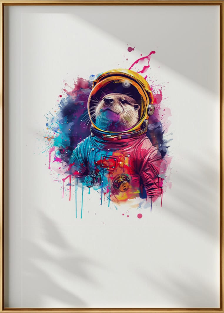 Otter Astronaut Printable Watercolor Space Dripping Modern Painting ...
