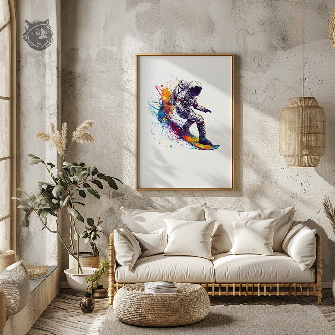 Space Surfer Astronaut Printable Watercolor Space Modern Painting ...