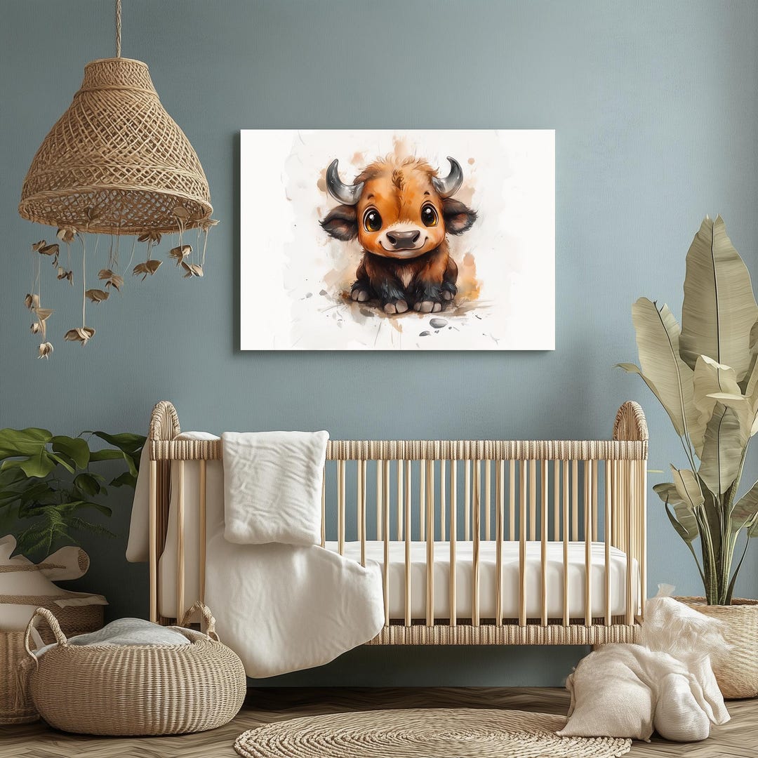 Baby Buffalo Nursery Canvas Painting Modern Painting, Over Crib Decor ...