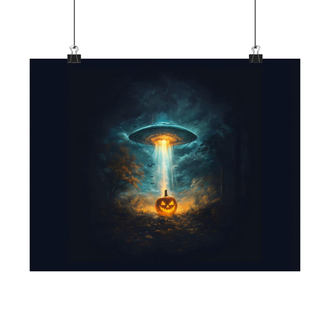 UFO Jack O Lantern Aliens Landscape Poster Print Painting Gothic Modern ...