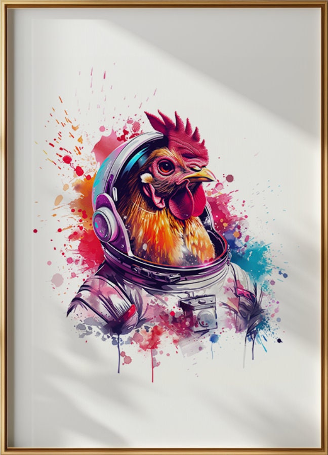 Astronaut Chicken Printable Space Watercolor Dripping Modern Painting ...