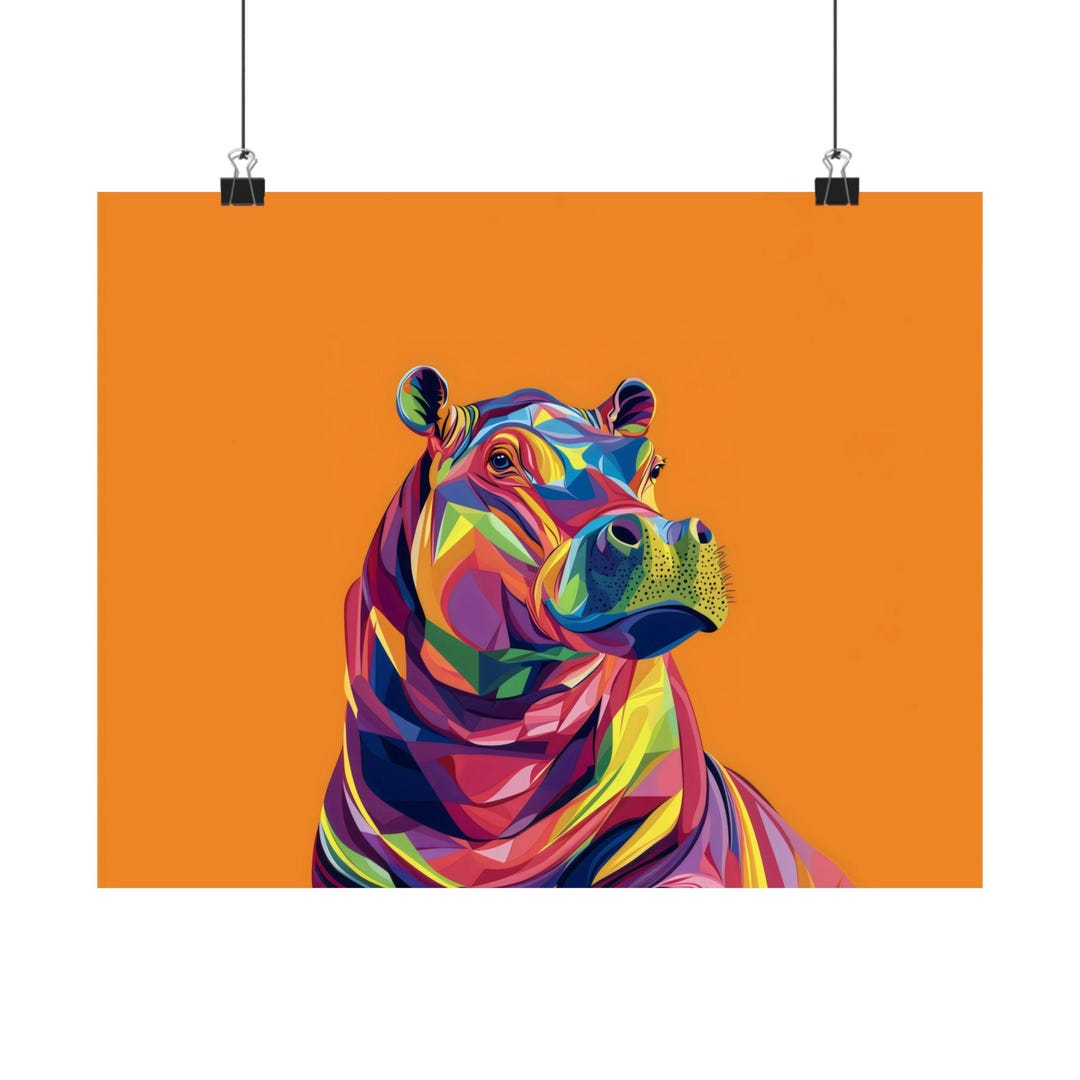 Hippo Geometric Poster Print Landscape Modern Painting, Bright Calm ...