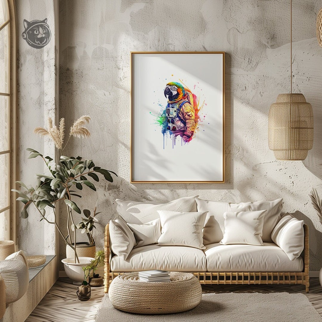 Parrot Astronaut Printable Watercolor Space Dripping Modern Painting ...
