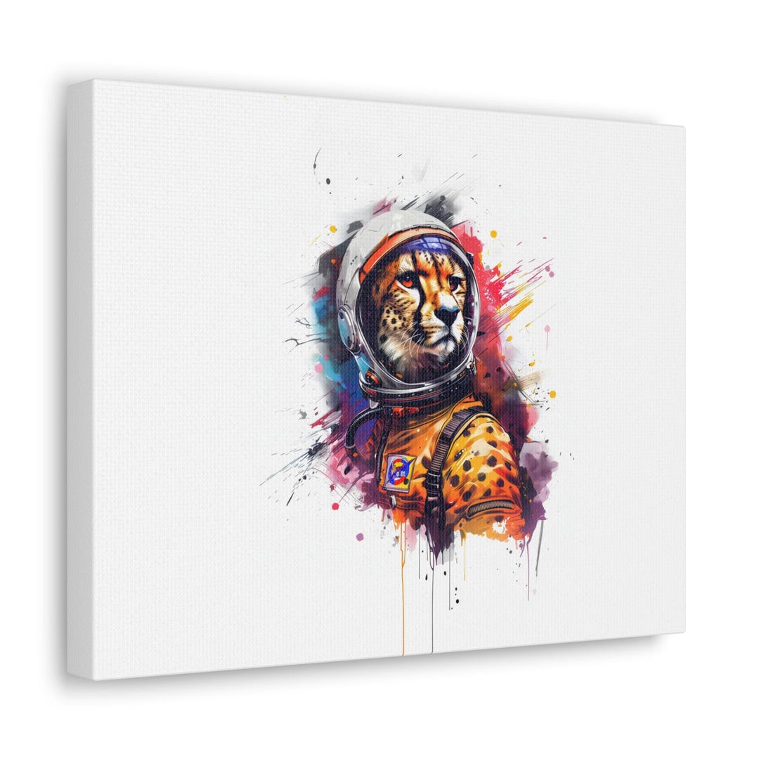 Cheetah Astronaut Canvas Watercolor Landscape Space Dripping Modern ...