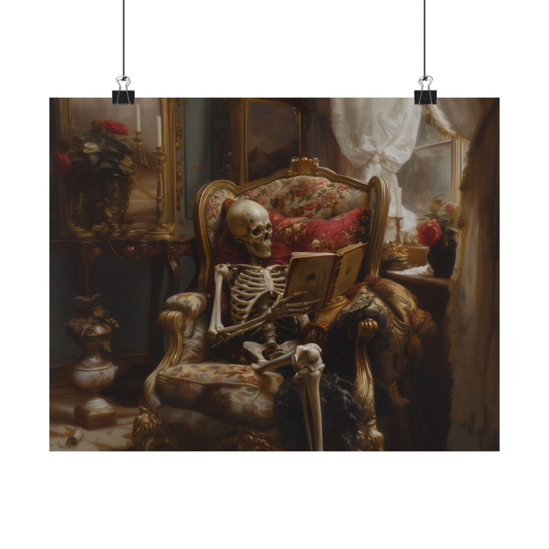 Skeleton Spooky Book Poster Painting Gothic Modern Painting, Halloween ...