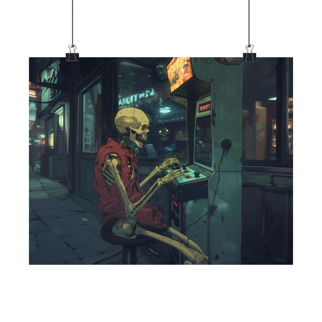 Arcade Skeleton Cyberpunk Poster Painting Fall Modern Painting ...