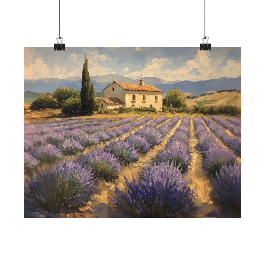 Lavender Farm Poster Print Landscape Modern Painting, Nature Calm ...