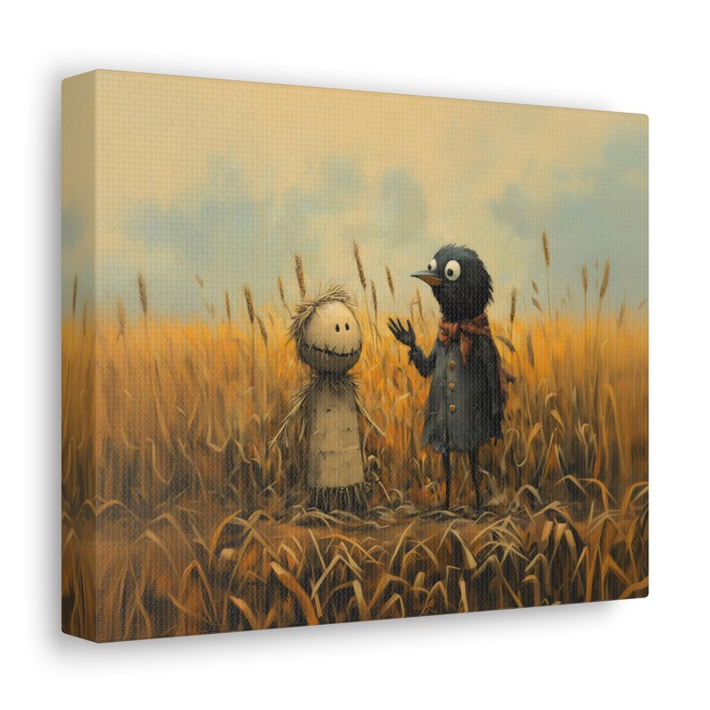 Cute Crow and Scarecrow in a Cornfield Canvas, Wall Art, Farmhouse ...