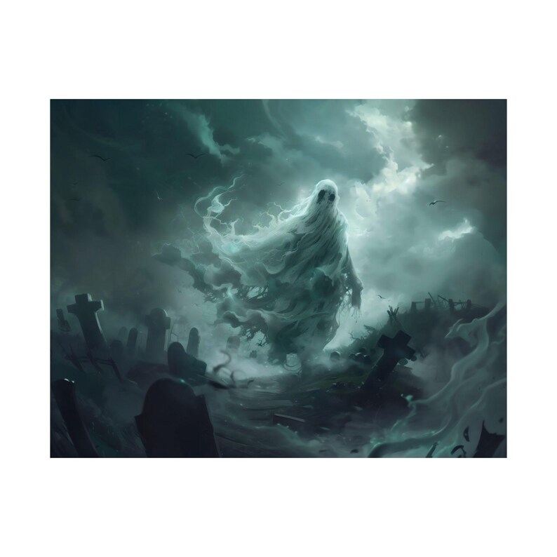 Graveyard Ghost Poster Painting Gothic Modern Painting, Halloween ...