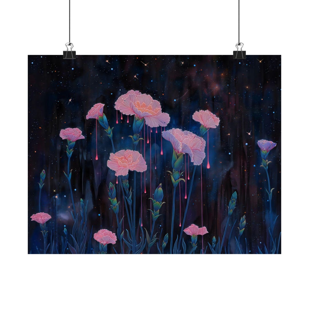 Carnation Galaxy Matte Horizontal Poster Space Modern Painting Floral ...