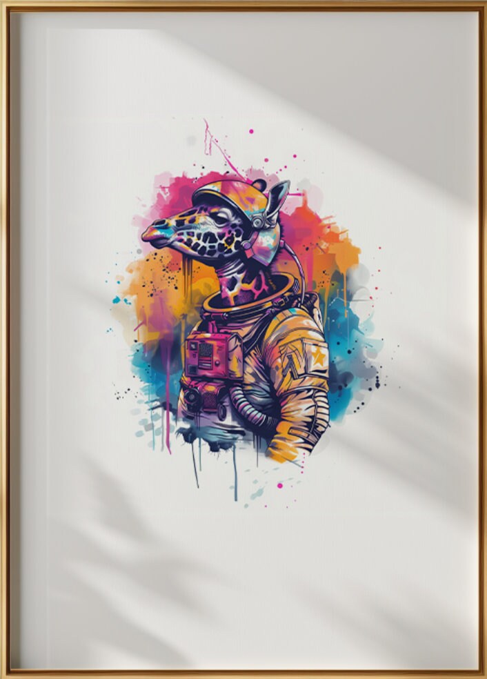 Astronaut Giraffe Printable Watercolor Space Dripping Modern Painting ...