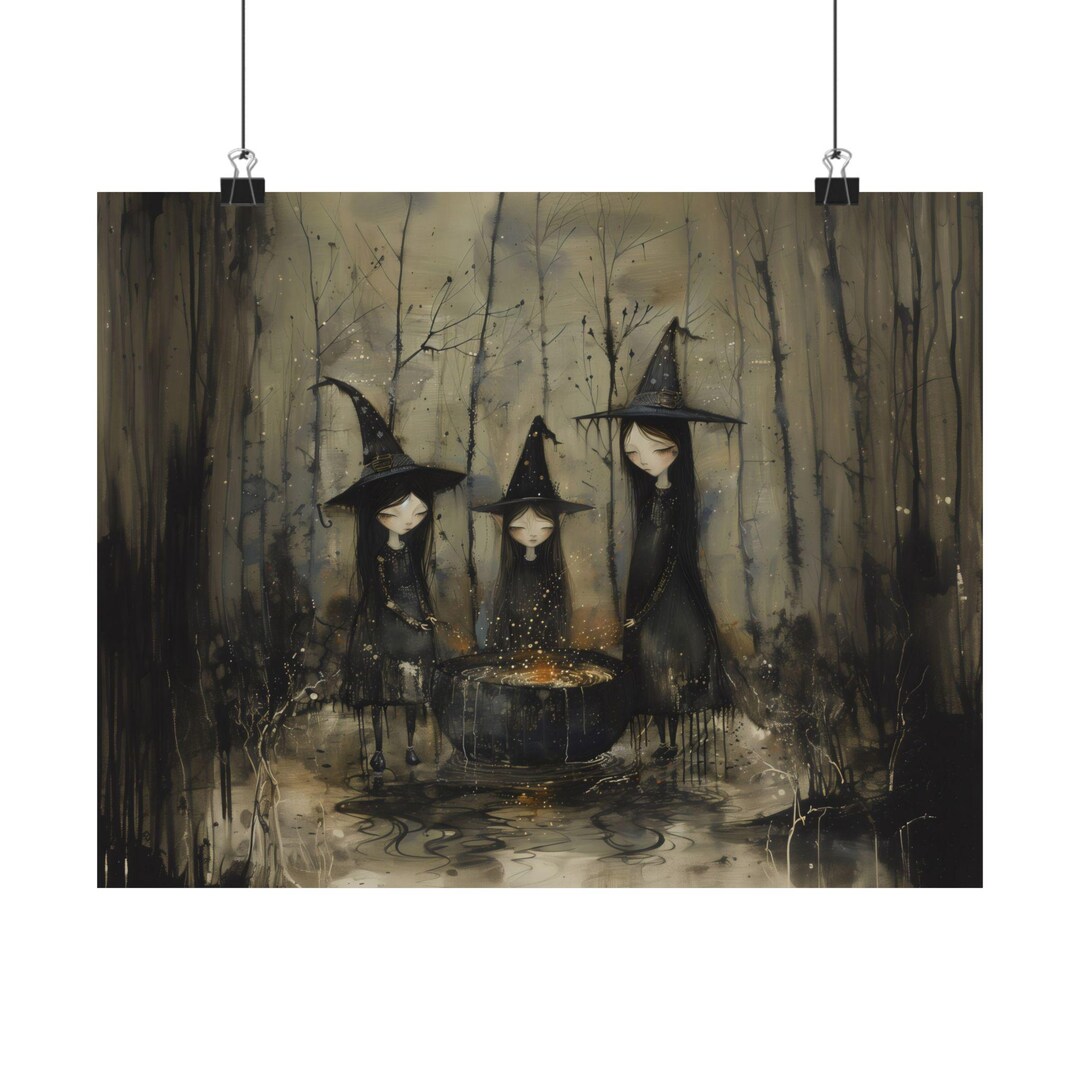 3 Spooky Witches Cauldron Brewing Poster Painting Gothic Modern ...