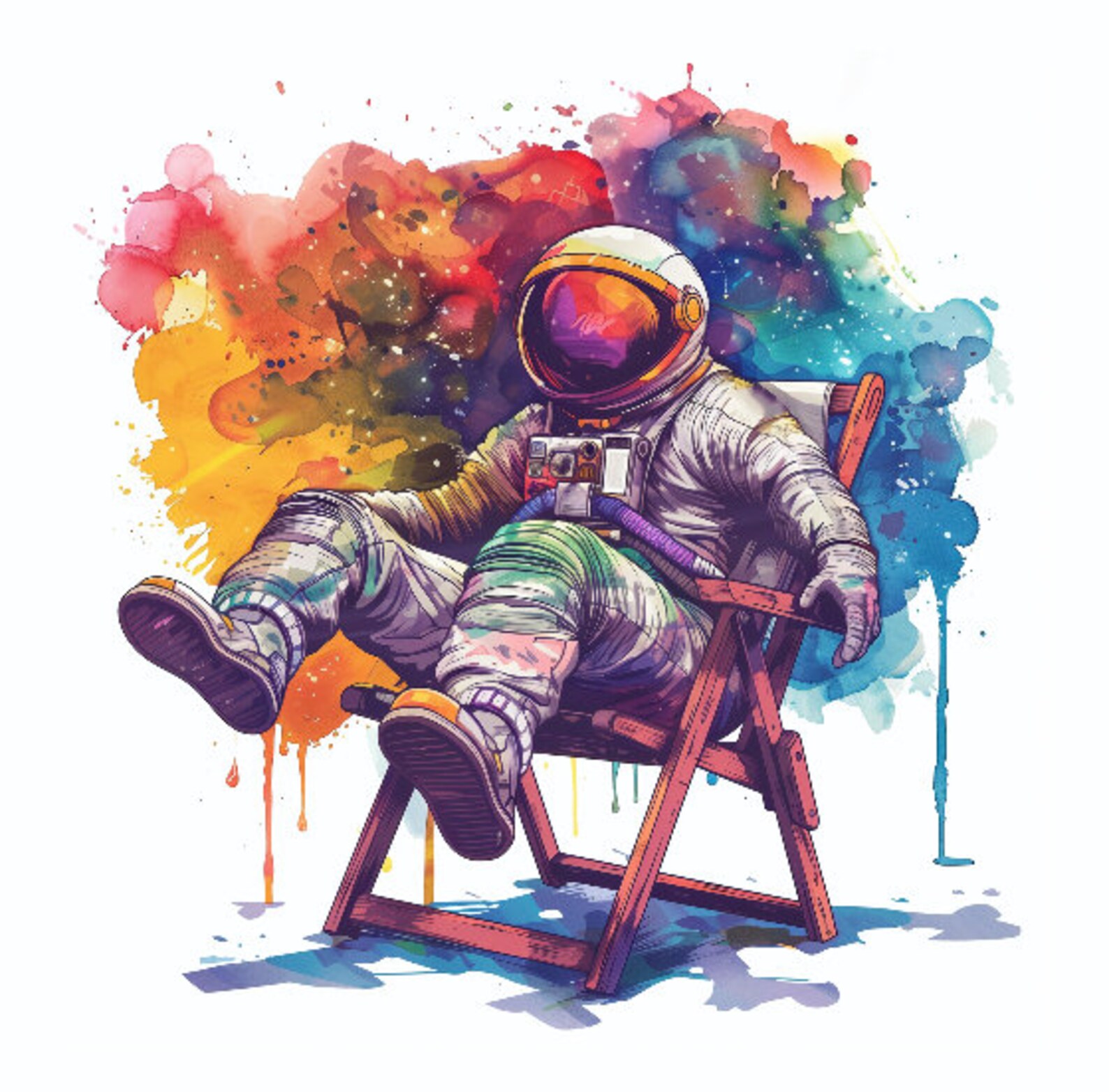 Relaxing Astronaut Printable Watercolor Space Modern Painting, Rugged ...