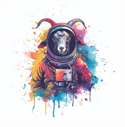 Astronaut Goat Printable Watercolor Space Dripping Modern Painting ...