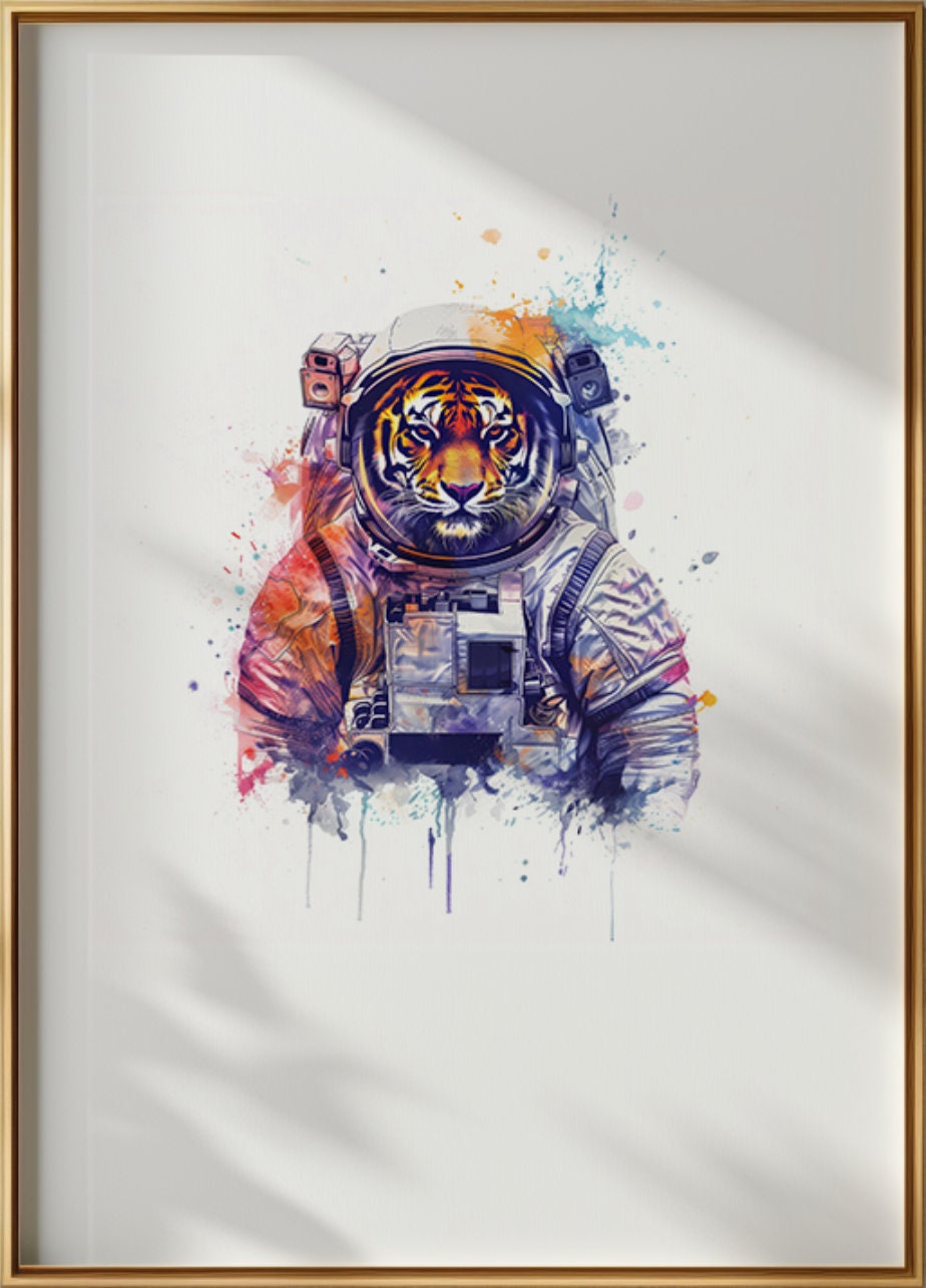 Tiger Astronaut Printable Watercolor Space Dripping Modern Painting ...