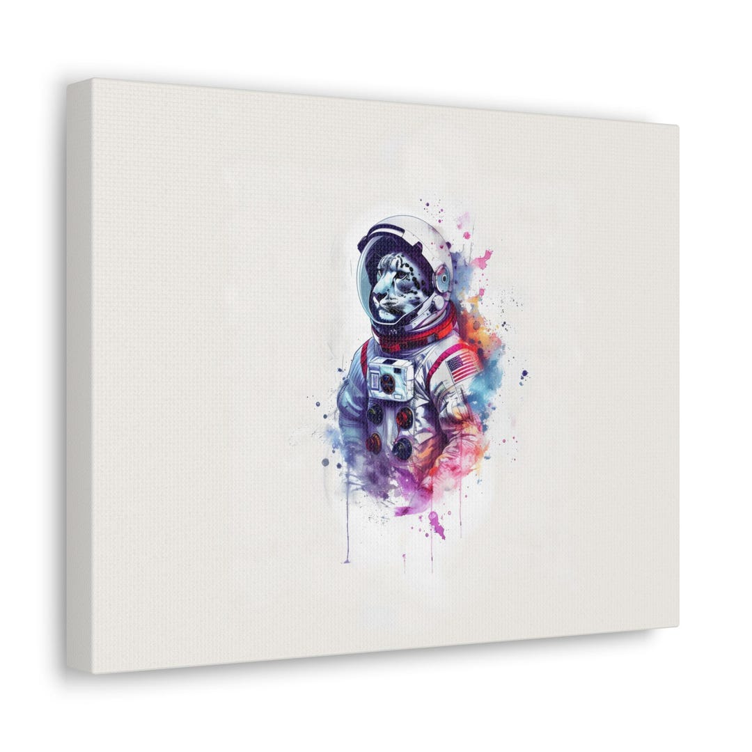 Snow Leopard Astronaut Canvas Watercolor Landscape Space Dripping ...