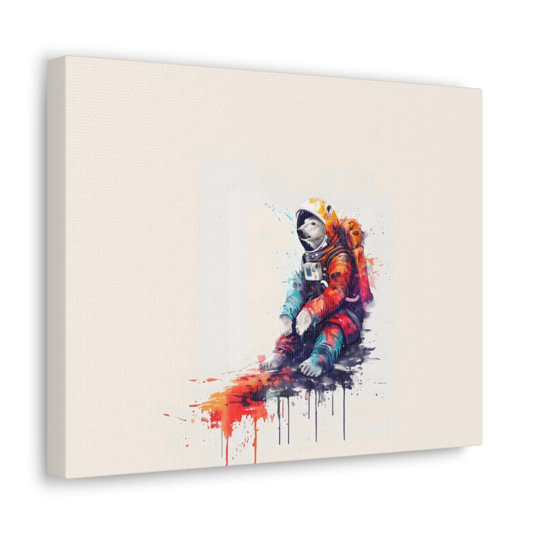 Polar Bear Astronaut Canvas Watercolor Landscape Space Dripping Modern ...