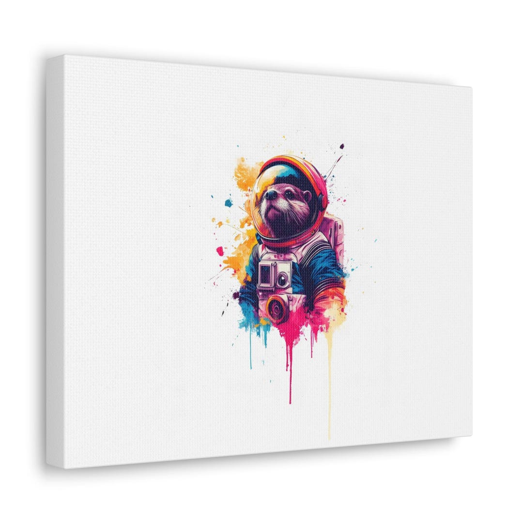 Otter Astronaut Canvas Watercolor Landscape Space Dripping Modern ...