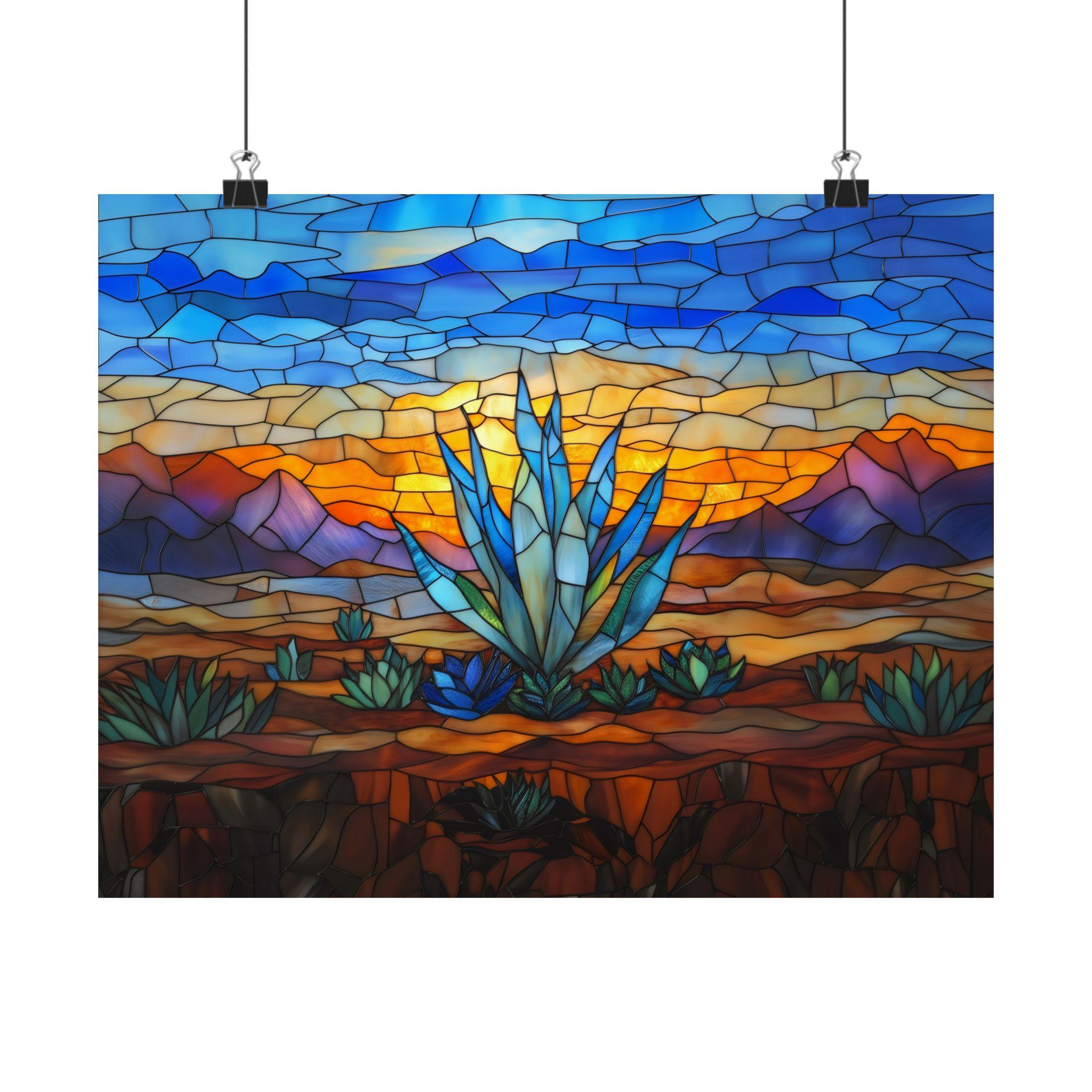 Agave Desert Stained Glass Style Poster Print Landscape Modern Painting ...
