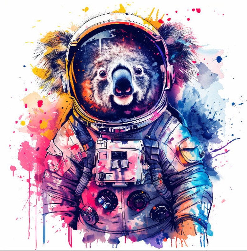 Koala Astronaut Printable Watercolor Space Dripping Modern Painting ...