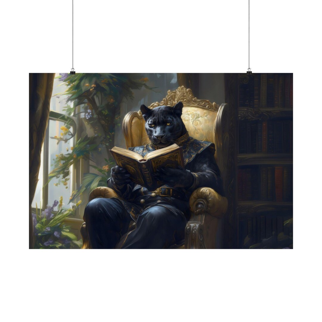 Reading Panther Maximalist Eclectic Victorian Poster Print | Bold ...