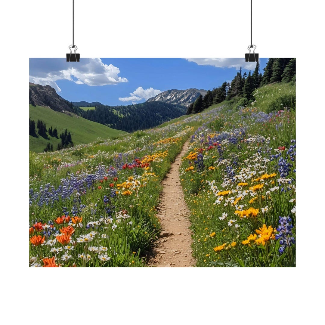 Wildflower Mountain Stroll Poster Print Landscape Modern Painting ...