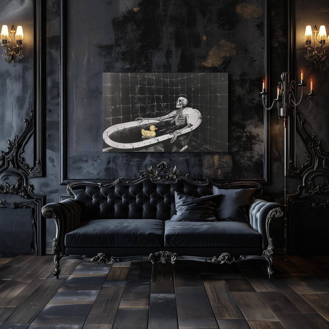 Skelett in der Badewanne mit Gummiente Leinwand Gemälde Gothik Moderne ...
