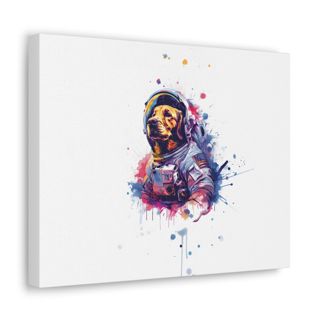 Golden Retriever Astronaut Canvas Watercolor Landscape Space Dripping ...