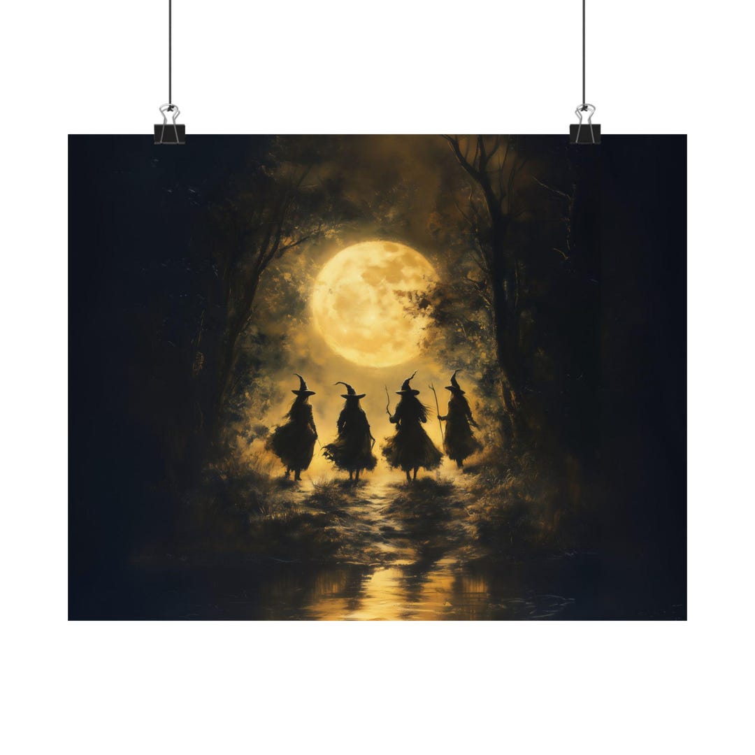 Witch Night Walk Moon Poster Night Painting Gothic Modern Painting ...