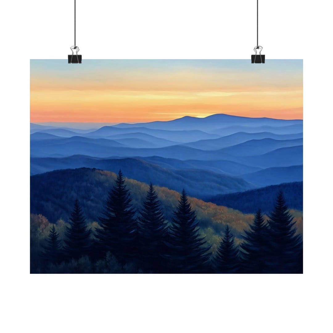 Blue Ridge Mountain Sunrise Poster Print Landscape Modern Painting ...