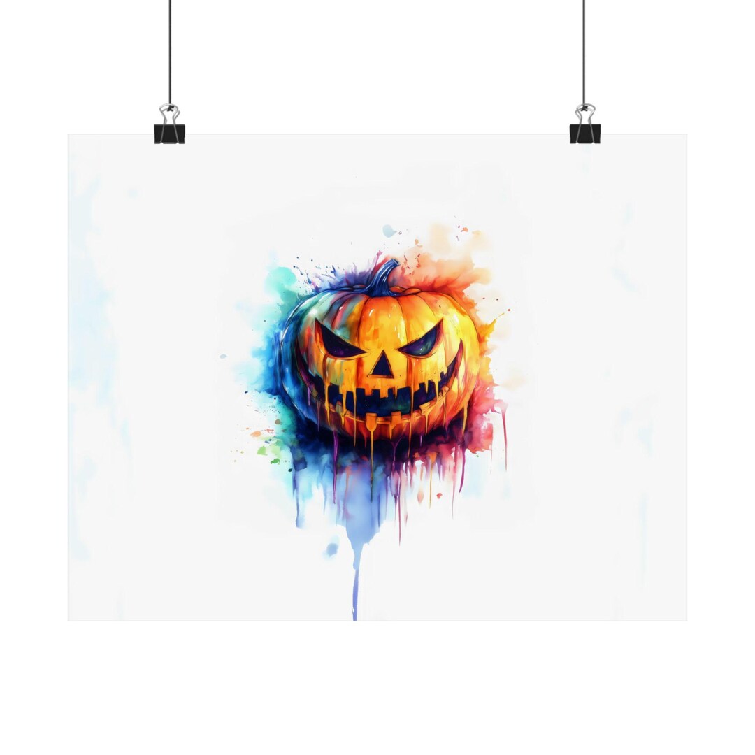 Pumpkin Jack O Lantern Watercolor Poster Print Painting Gothic Modern ...