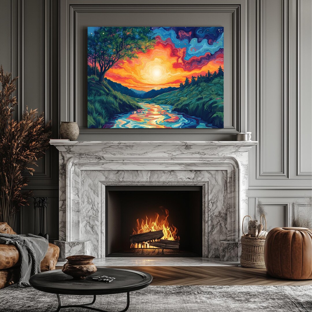Psychedelic Sunrise Canvas Print Landscape Modern Painting, Nature Calm ...