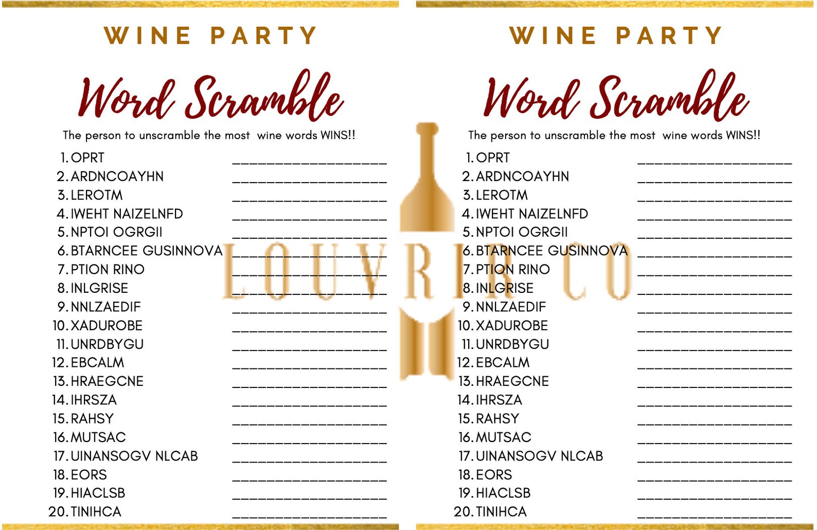 Wine Party Word Scramble Wine Edition Print at Home - INSTANT DOWNLOAD ...